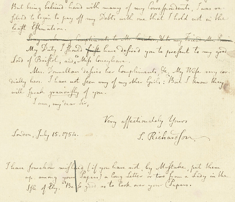 Samuel Richardson letter 1754 | The Frame Blog
